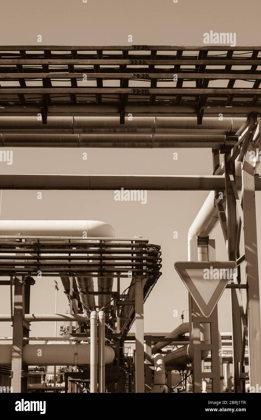 Pipeline and pipe rack of petroleum industrial plant. Offshore Industry ...