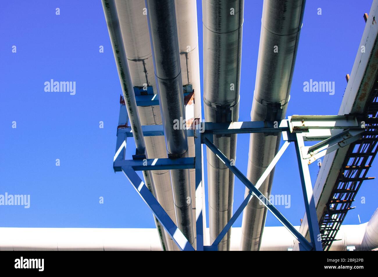 Pipeline and pipe rack of petroleum industrial plant. Offshore Industry ...