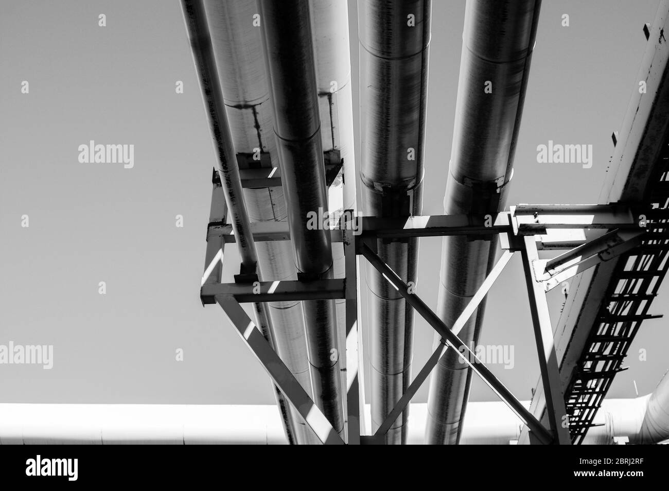 Pipeline and pipe rack of petroleum industrial plant. Offshore Industry ...