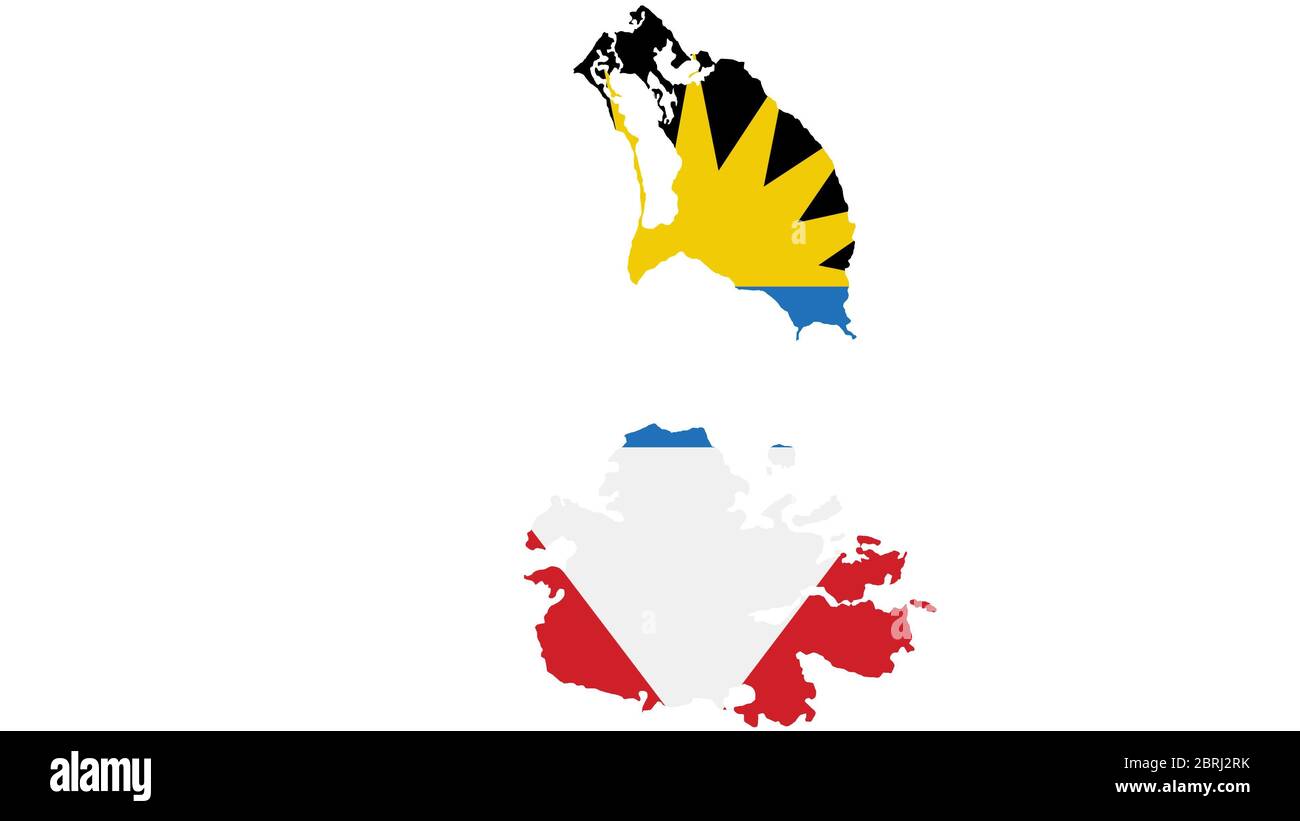 Antigua & Barbuda map with flag texture on white background ...