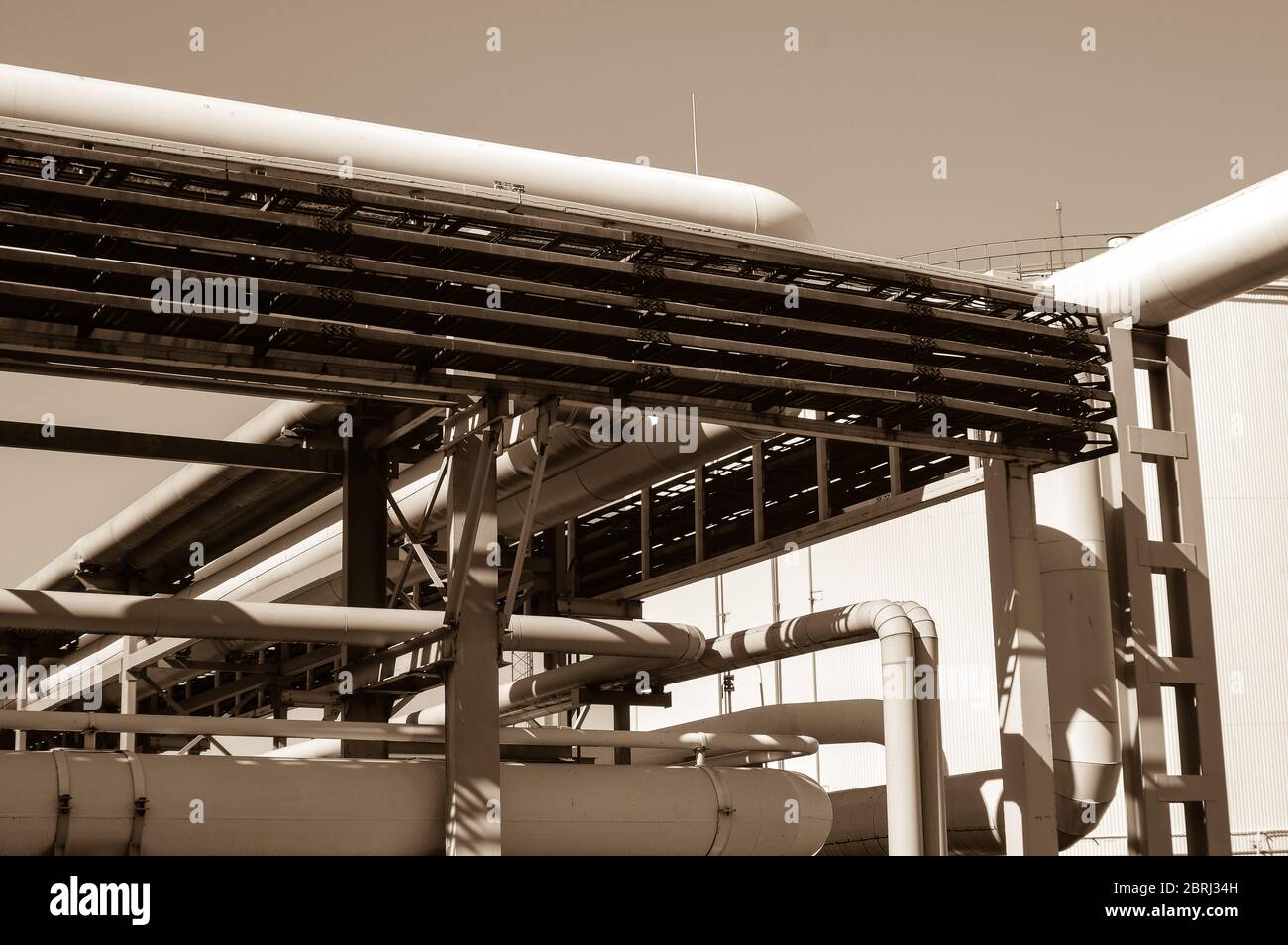 Pipeline and pipe rack of petroleum industrial plant. Offshore Industry ...