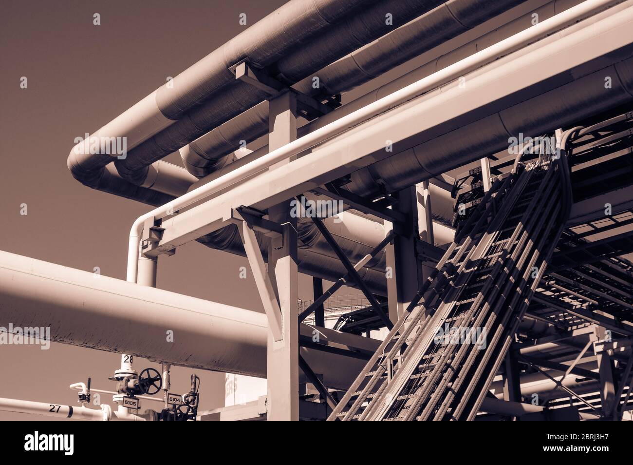 Pipeline and pipe rack of petroleum industrial plant. Offshore Industry ...