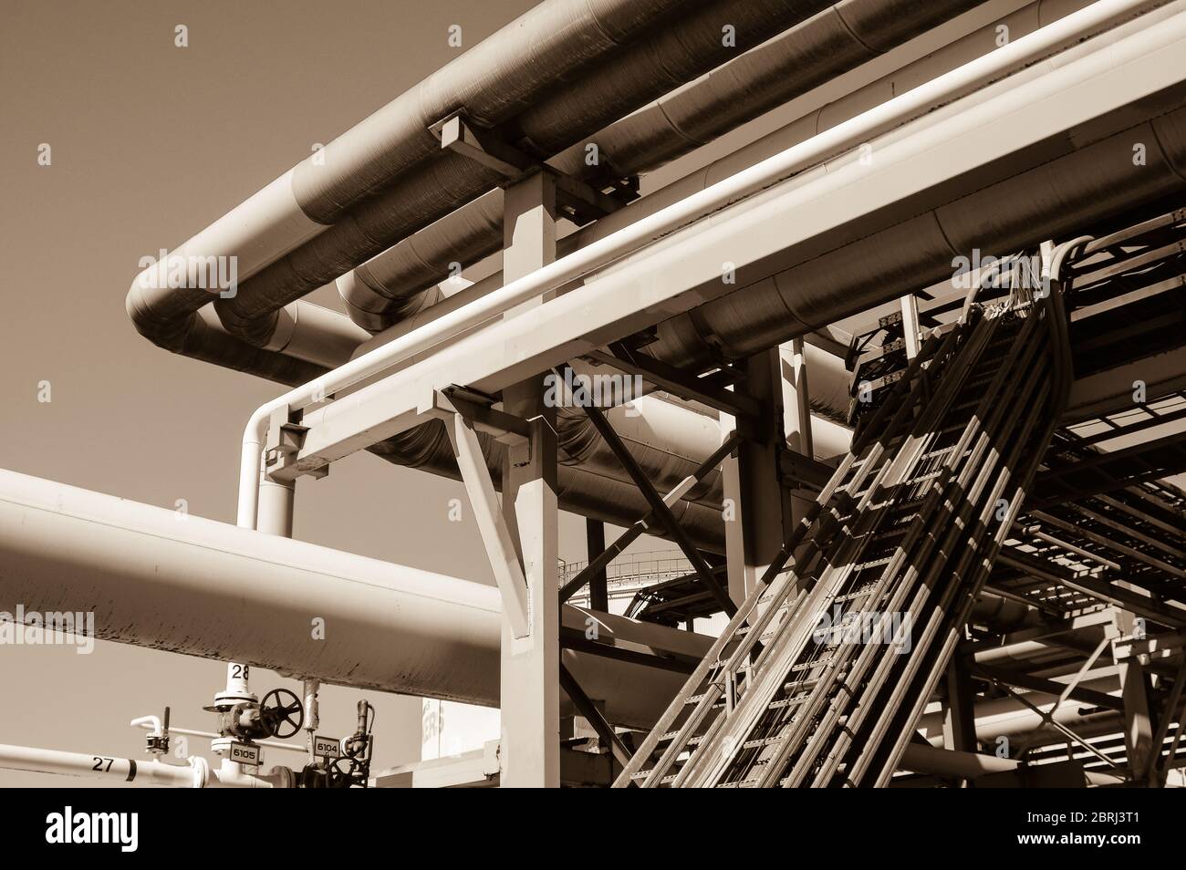 Pipeline and pipe rack of petroleum industrial plant. Offshore Industry ...