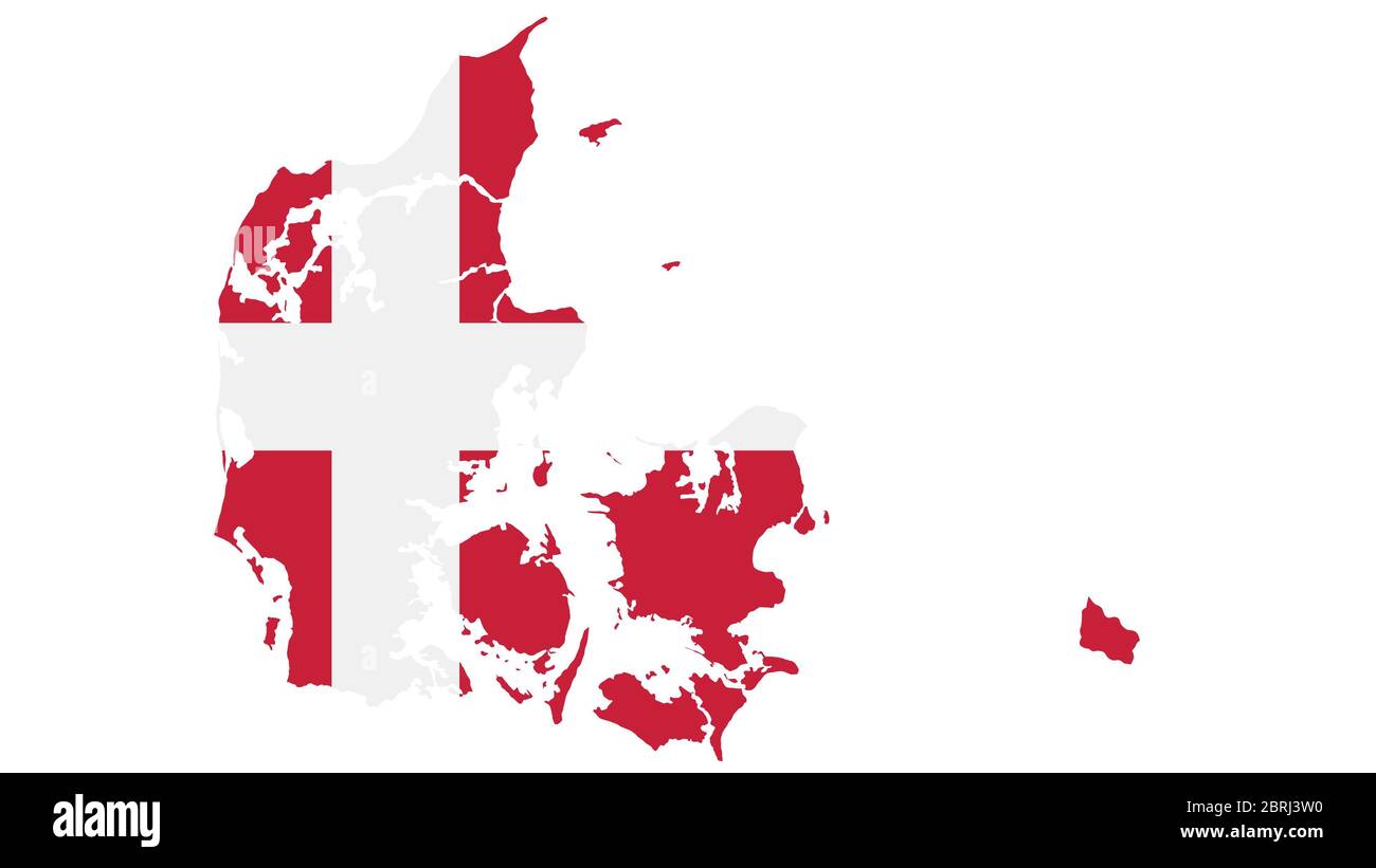 Denmark map with flag texture on white background, illustration ...