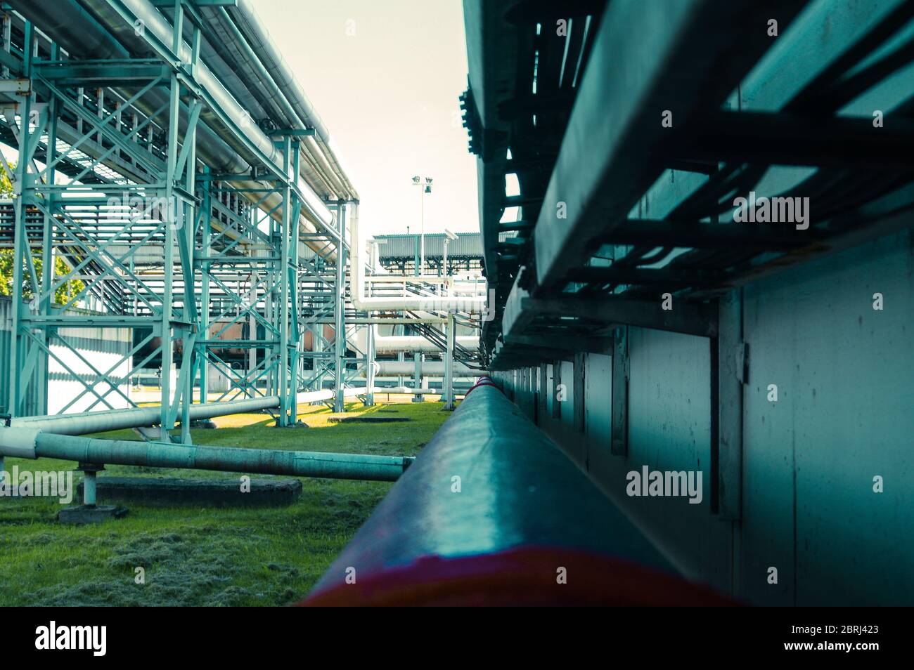 Pipeline and pipe rack of petroleum industrial plant. Offshore Industry ...