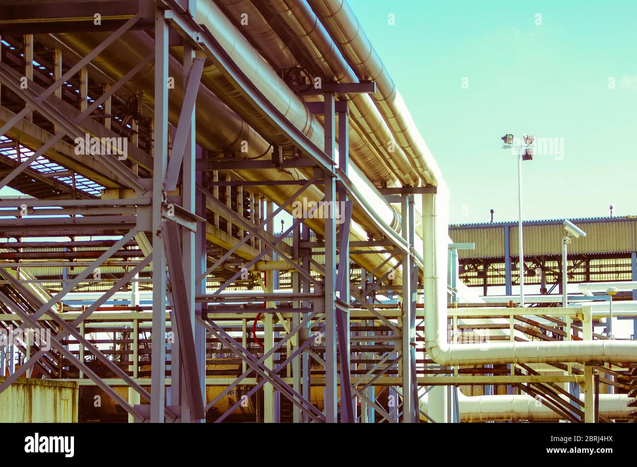 Pipeline and pipe rack of petroleum industrial plant. Offshore Industry ...