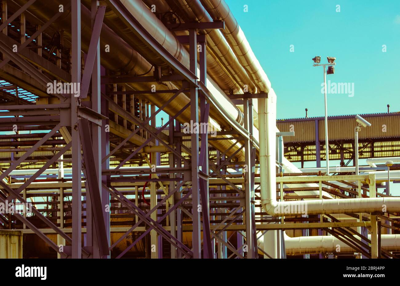 Pipeline and pipe rack of petroleum industrial plant. Offshore Industry ...