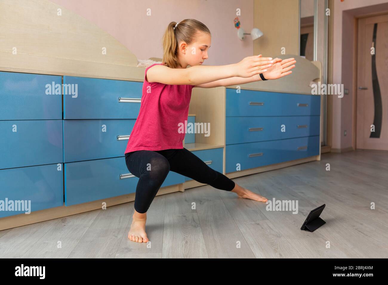 Tennage Girl Doing Fitness Gymnastics At Home Gymnastics Video