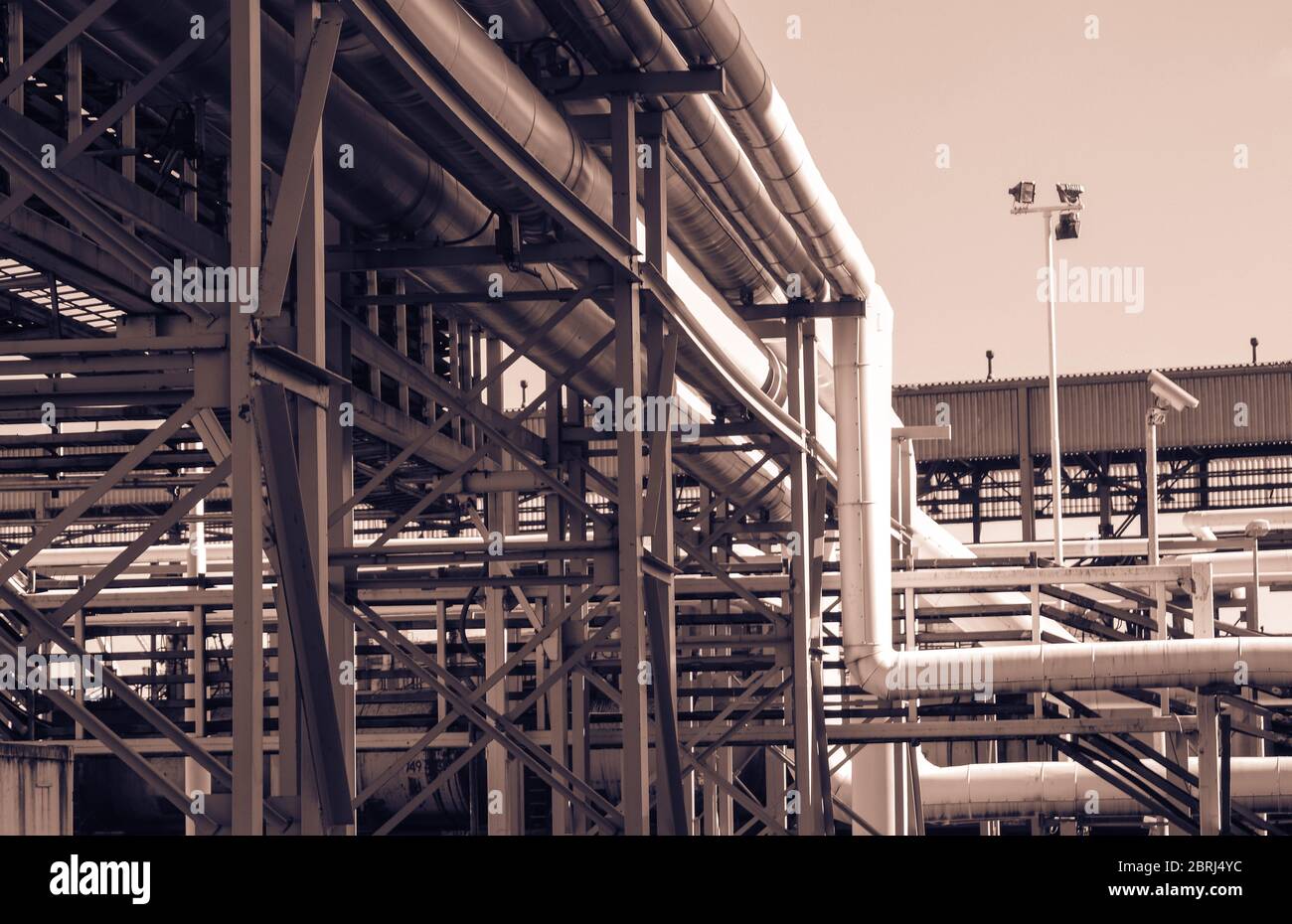 Pipeline and pipe rack of petroleum industrial plant. Offshore Industry ...