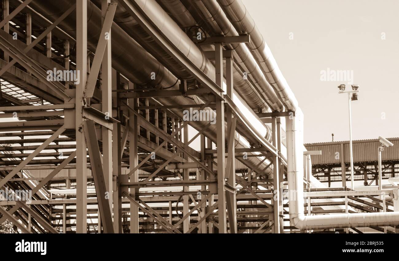 Pipeline and pipe rack of petroleum industrial plant. Offshore Industry ...