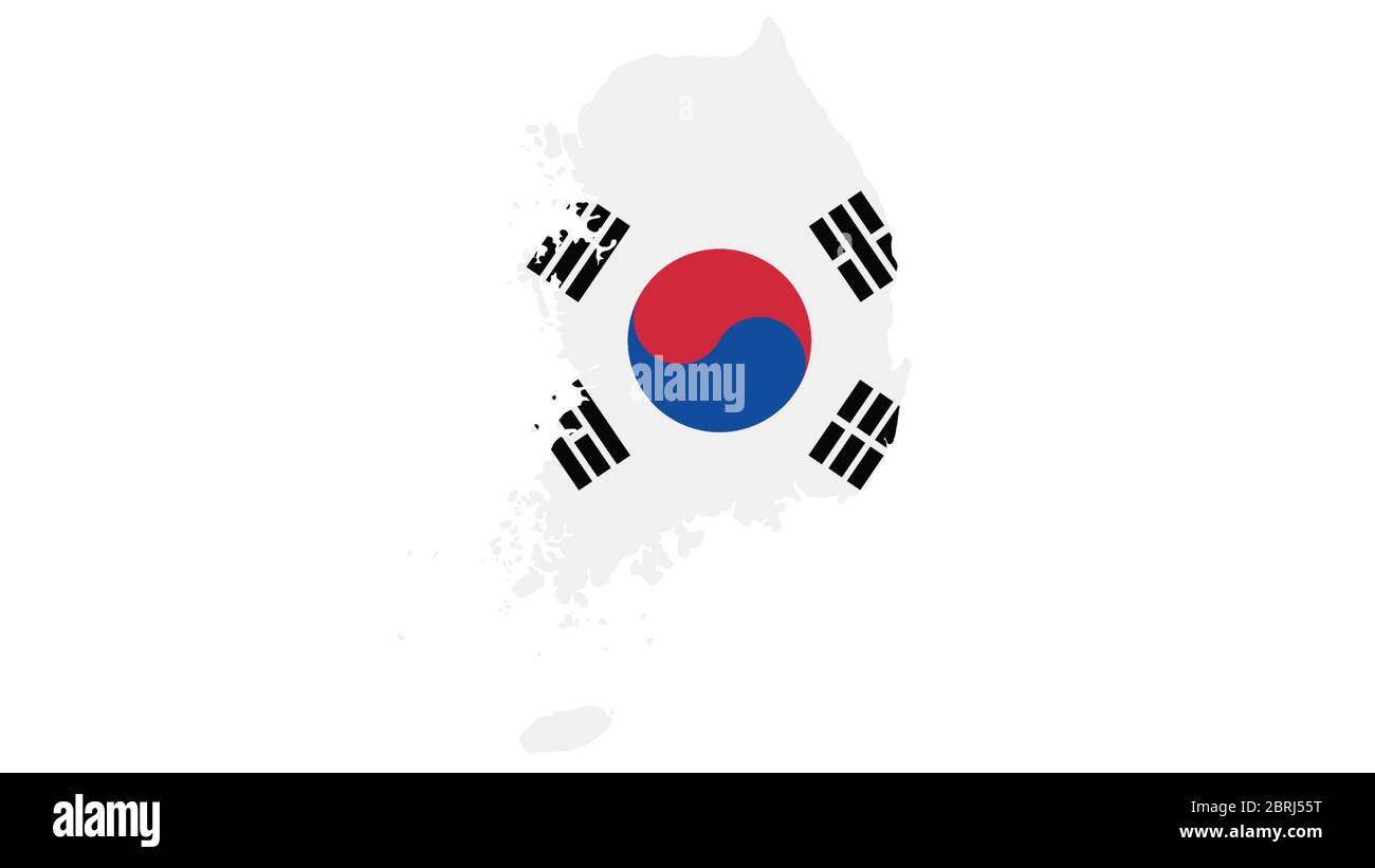 South Korea map with flag texture on white background, illustration ...