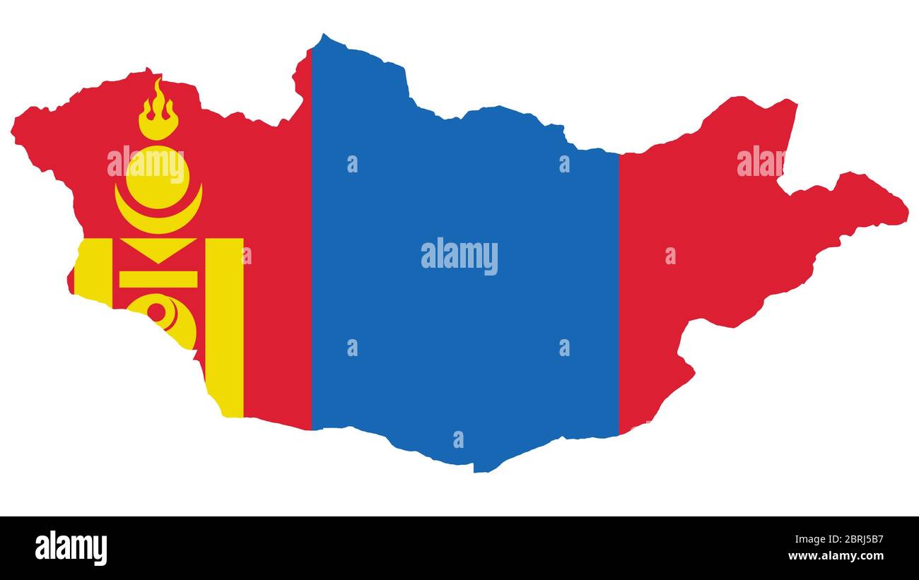 Mongolia map with flag texture on white background, illustration ...