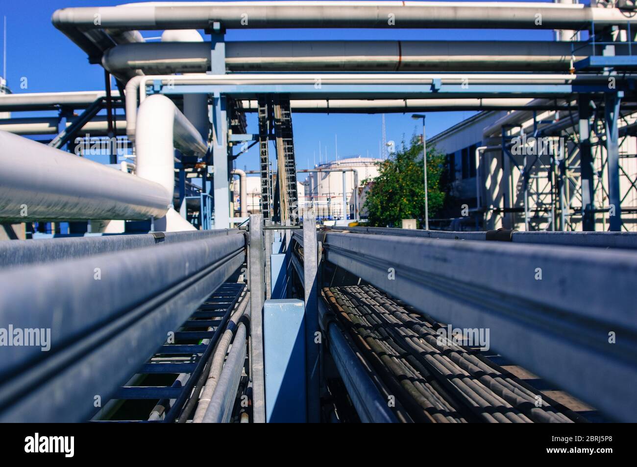 Pipeline and pipe rack of petroleum industrial plant. Offshore Industry ...