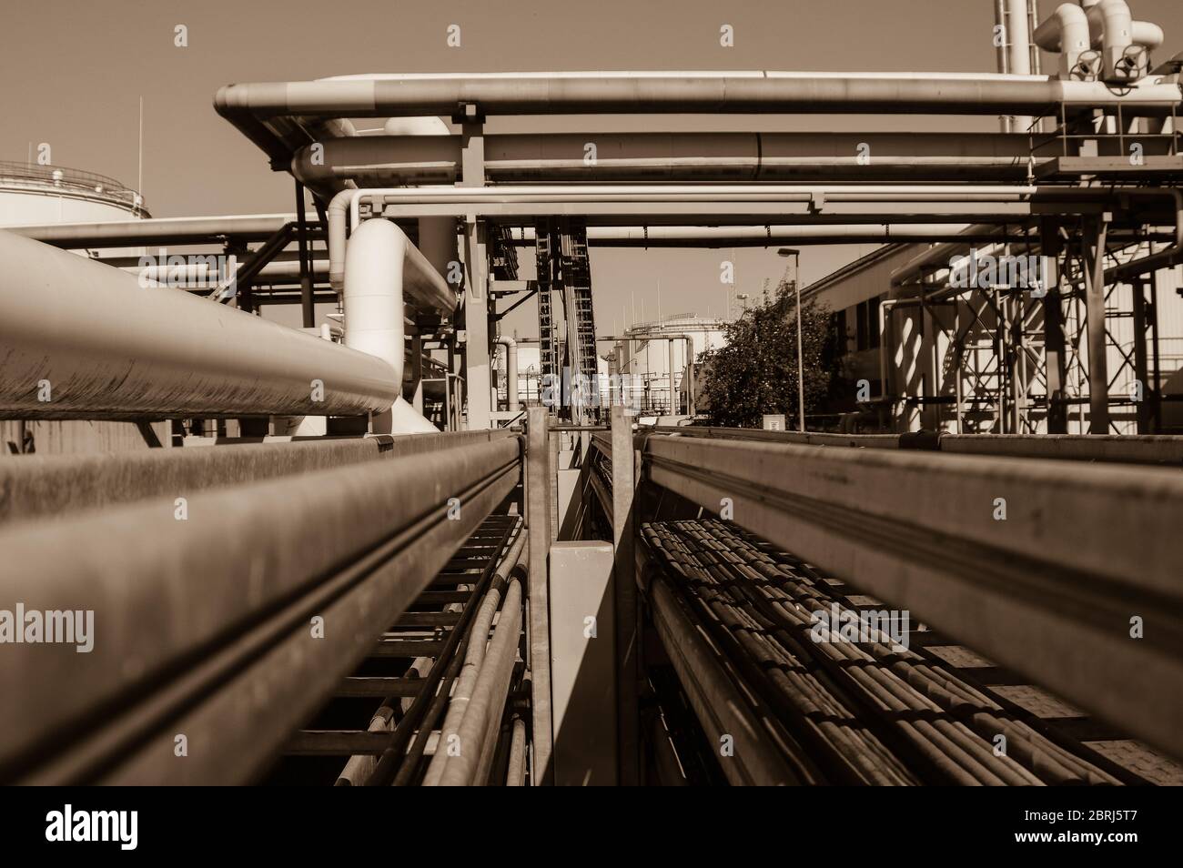 Pipeline and pipe rack of petroleum industrial plant. Offshore Industry ...