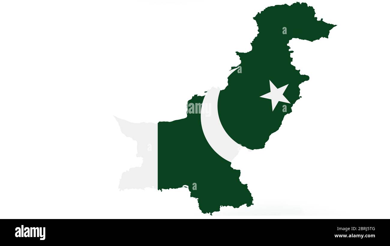 Pakistan map with flag texture on white background, illustration ...
