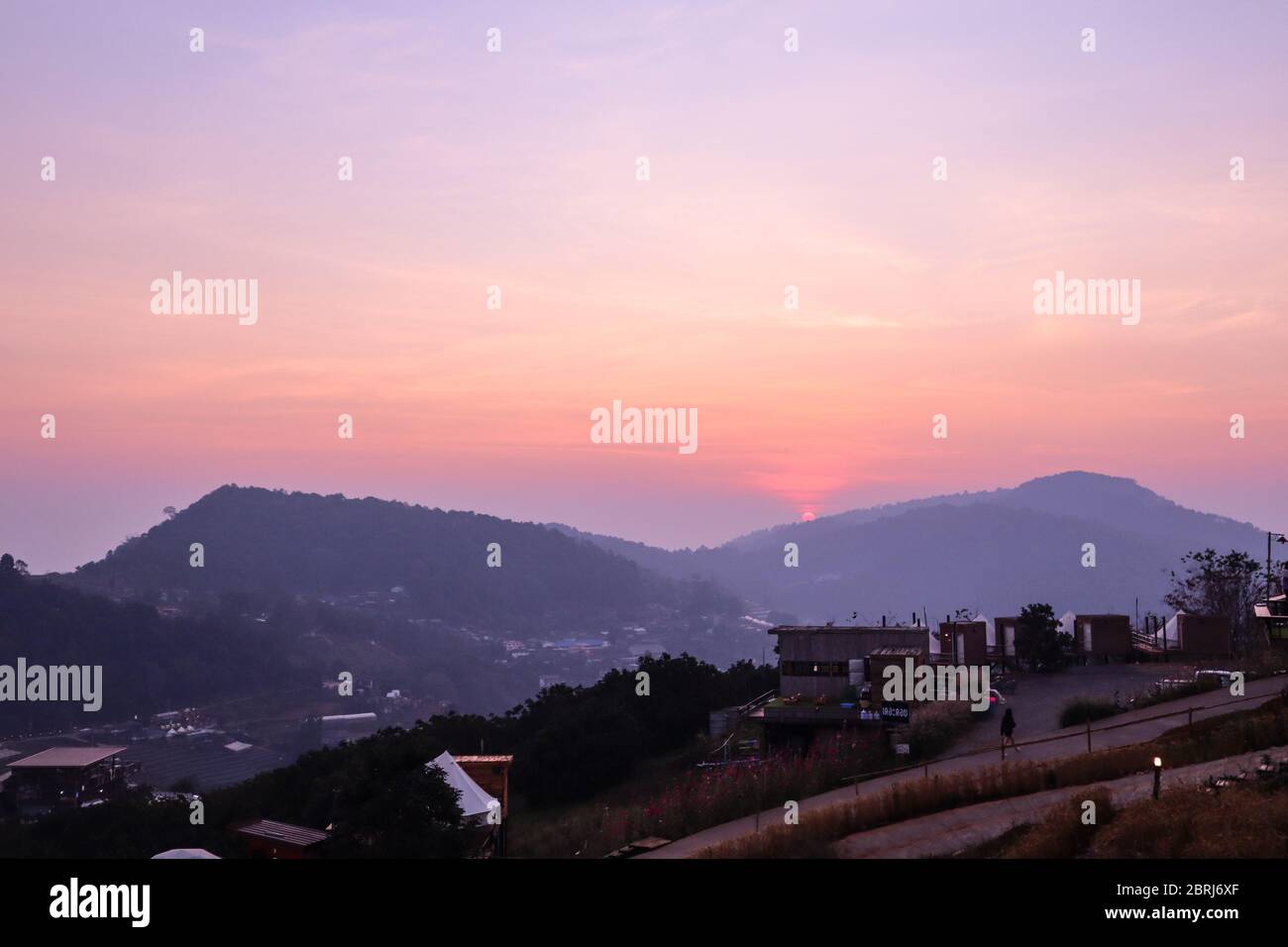 The sunset in a thai village near mountains in Chiang Mai Stock Photo ...