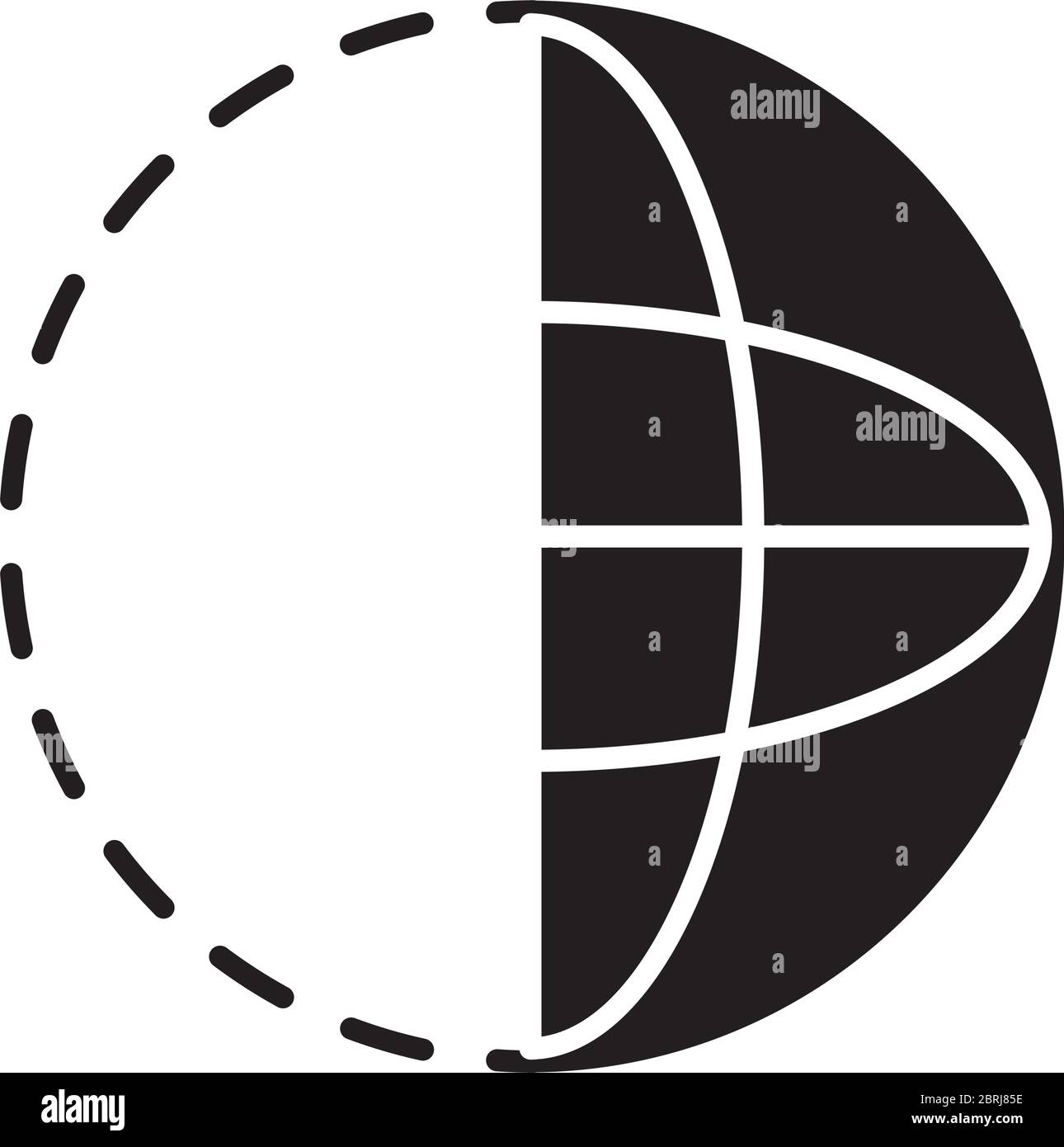 half global sphere icon over white background, silhouette style, vector ...