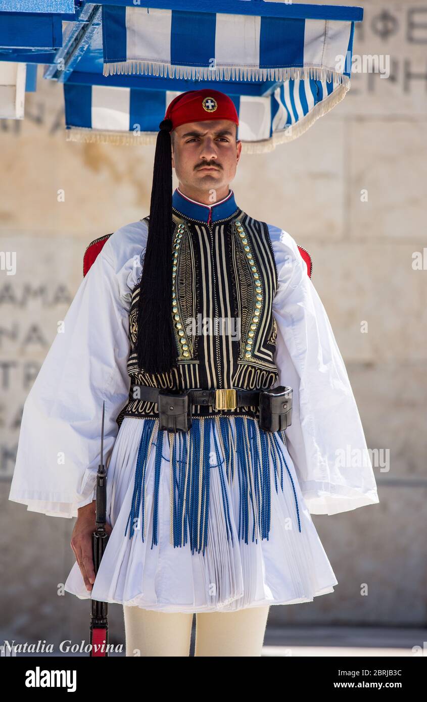 Athens, Greece - May 01, 2019: Greek soldiers Evzones dressed in ...