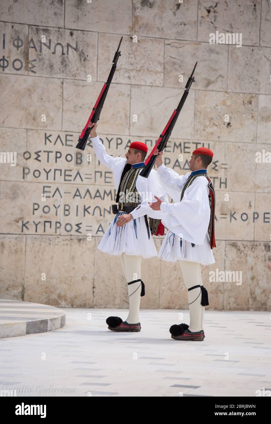 Athens, Greece - May 01, 2019: Greek soldiers Evzones dressed in ...
