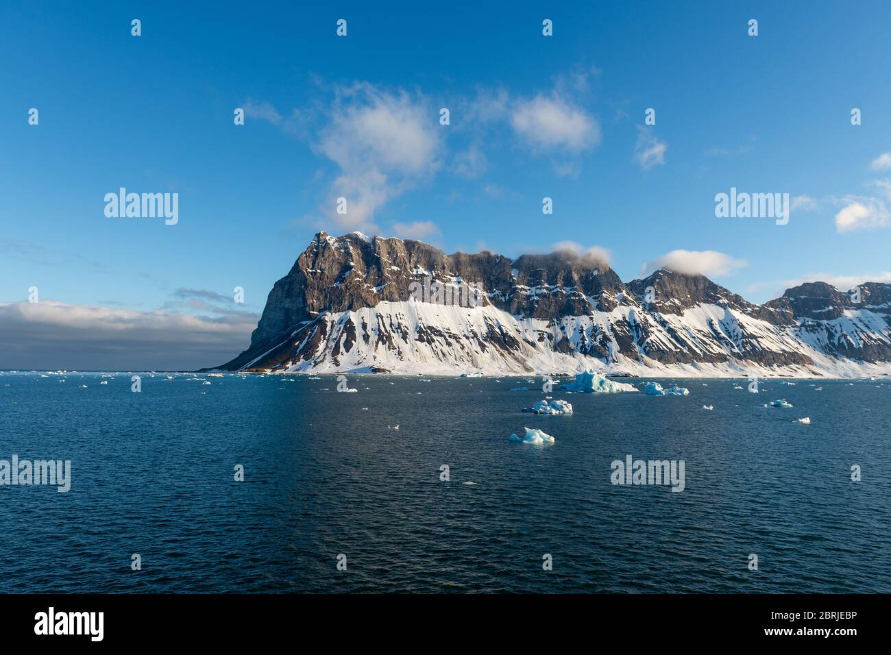 Arctic landscape with sea and mountains in Svalbard, Norway Stock Photo ...