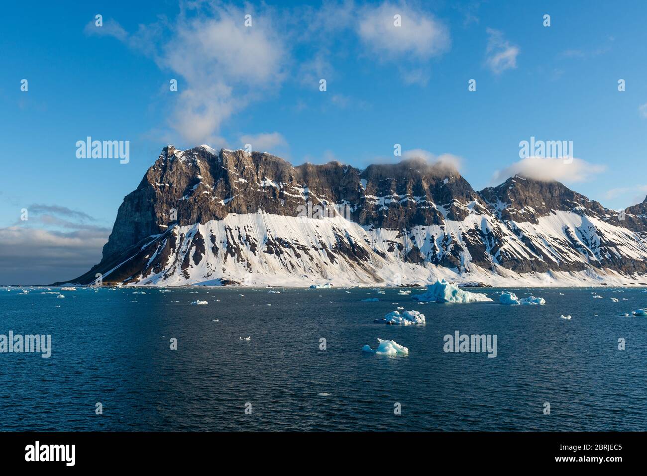 Arctic landscape with sea and mountains in Svalbard, Norway Stock Photo ...