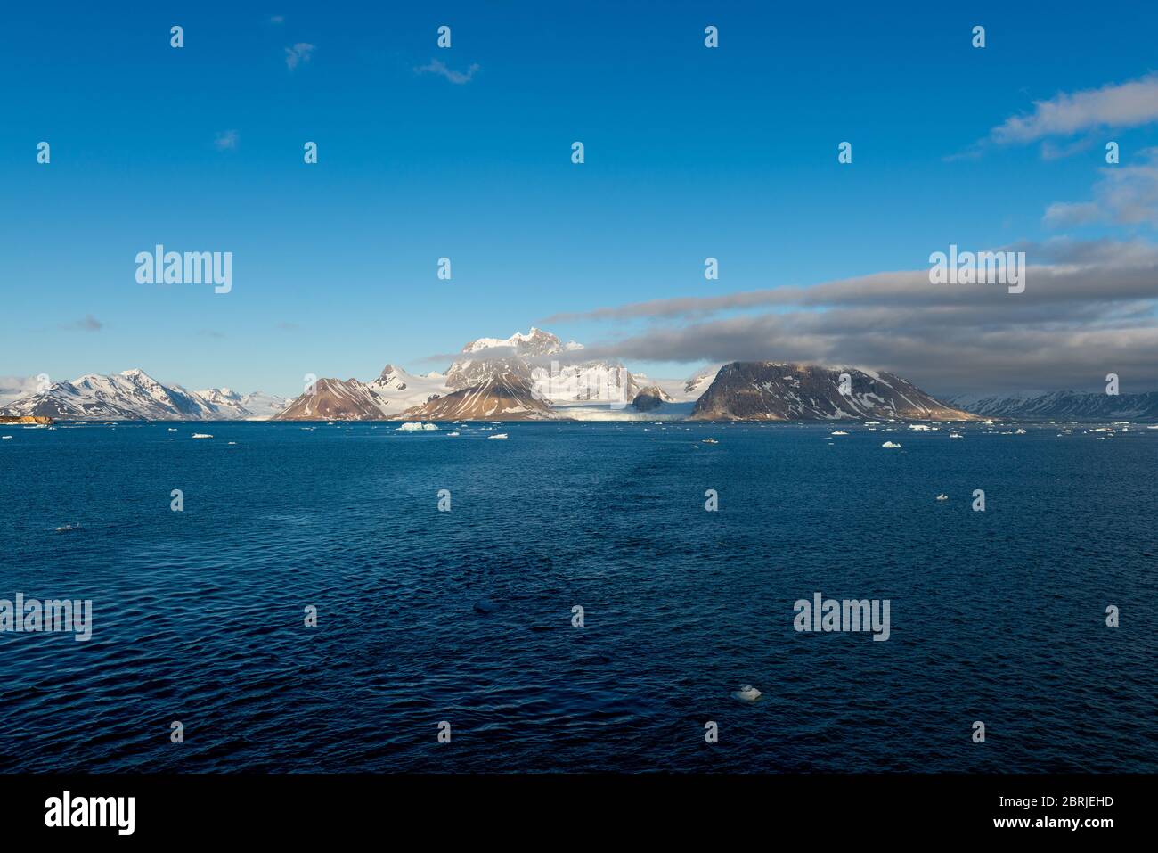 Arctic landscape with sea and mountains in Svalbard, Norway Stock Photo ...