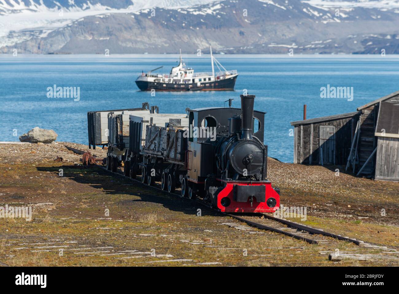 Old coal mining train at Ny-Alesund, Spitzbergen, Svalbard Stock Photo ...