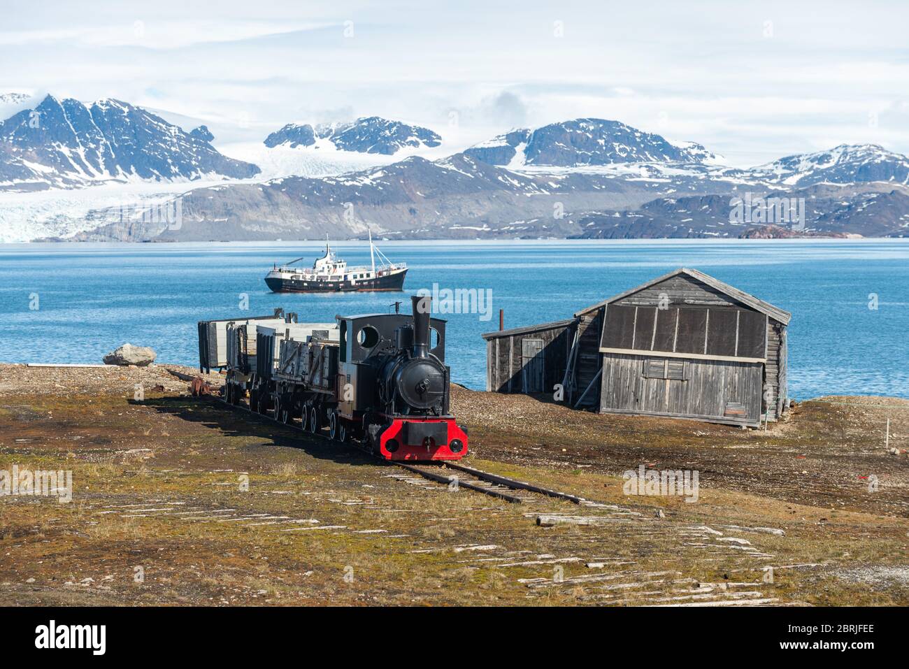 Old coal mining train at Ny-Alesund, Spitzbergen, Svalbard Stock Photo ...
