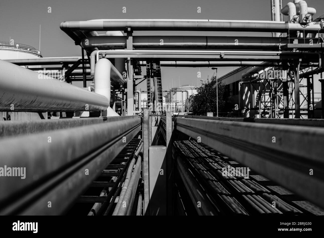 Pipeline and pipe rack of petroleum industrial plant. Offshore Industry ...