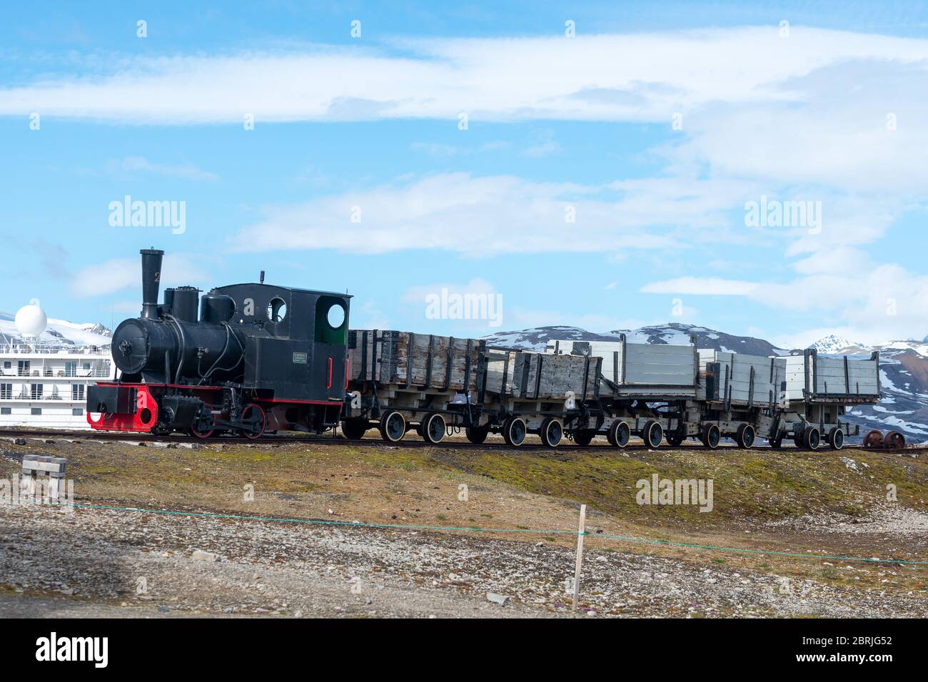 Old coal mining train at Ny-Alesund, Spitzbergen, Svalbard Stock Photo ...