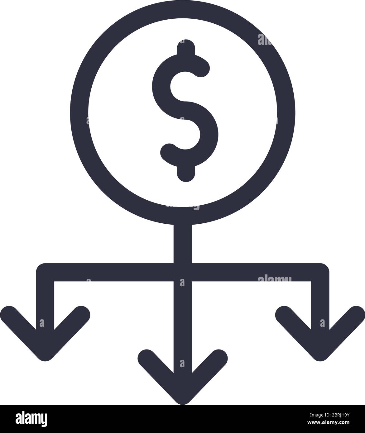 Coin with down arrows line style icon design, Infographic data ...