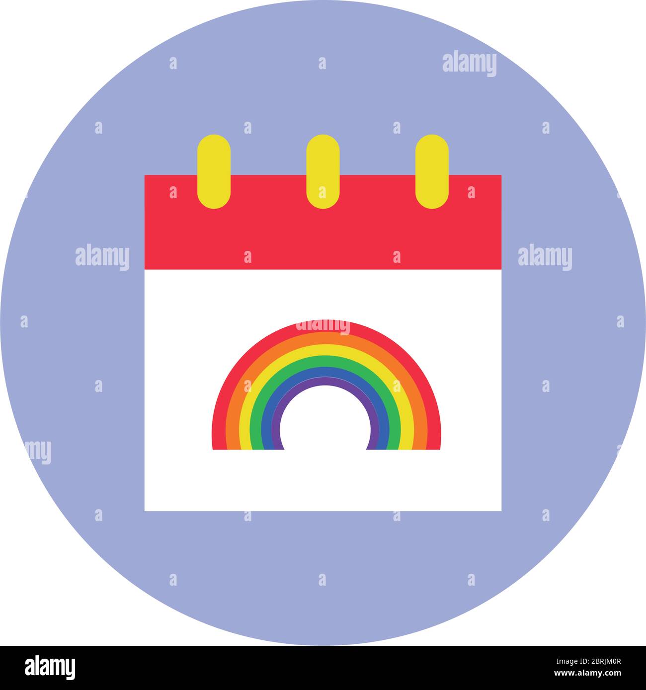 calendar with rainbow icon over white background, block style vector ...