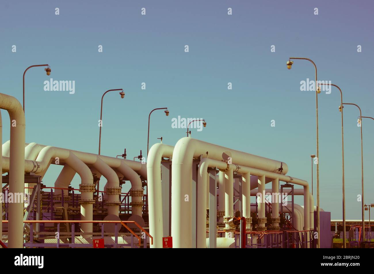 Pipeline and pipe rack of petroleum industrial plant. Offshore Industry ...