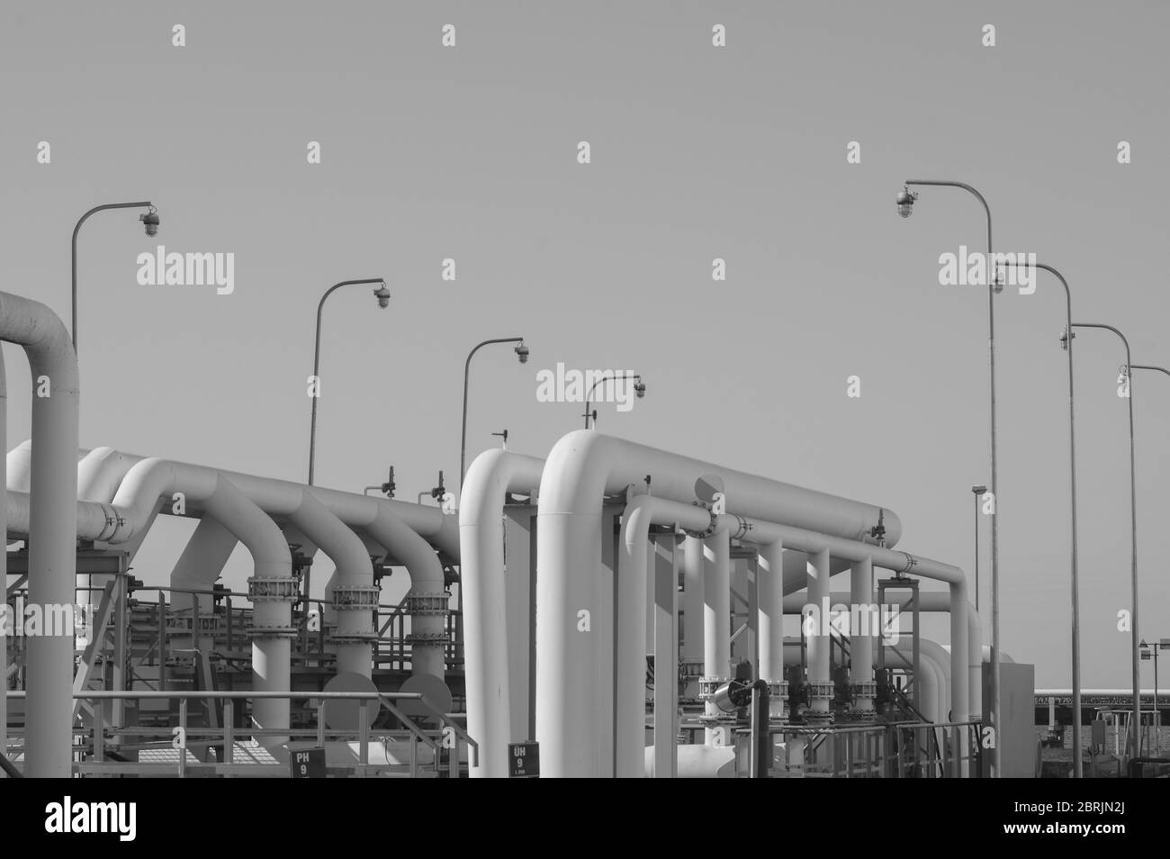 Pipeline and pipe rack of petroleum industrial plant. Offshore Industry ...
