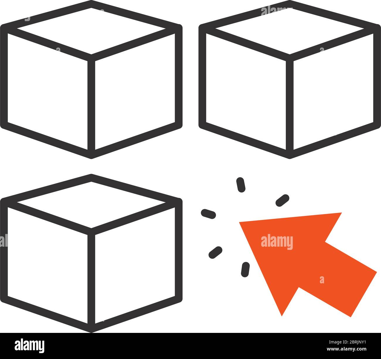 packages boxes and web cursor icon over white background, half color ...