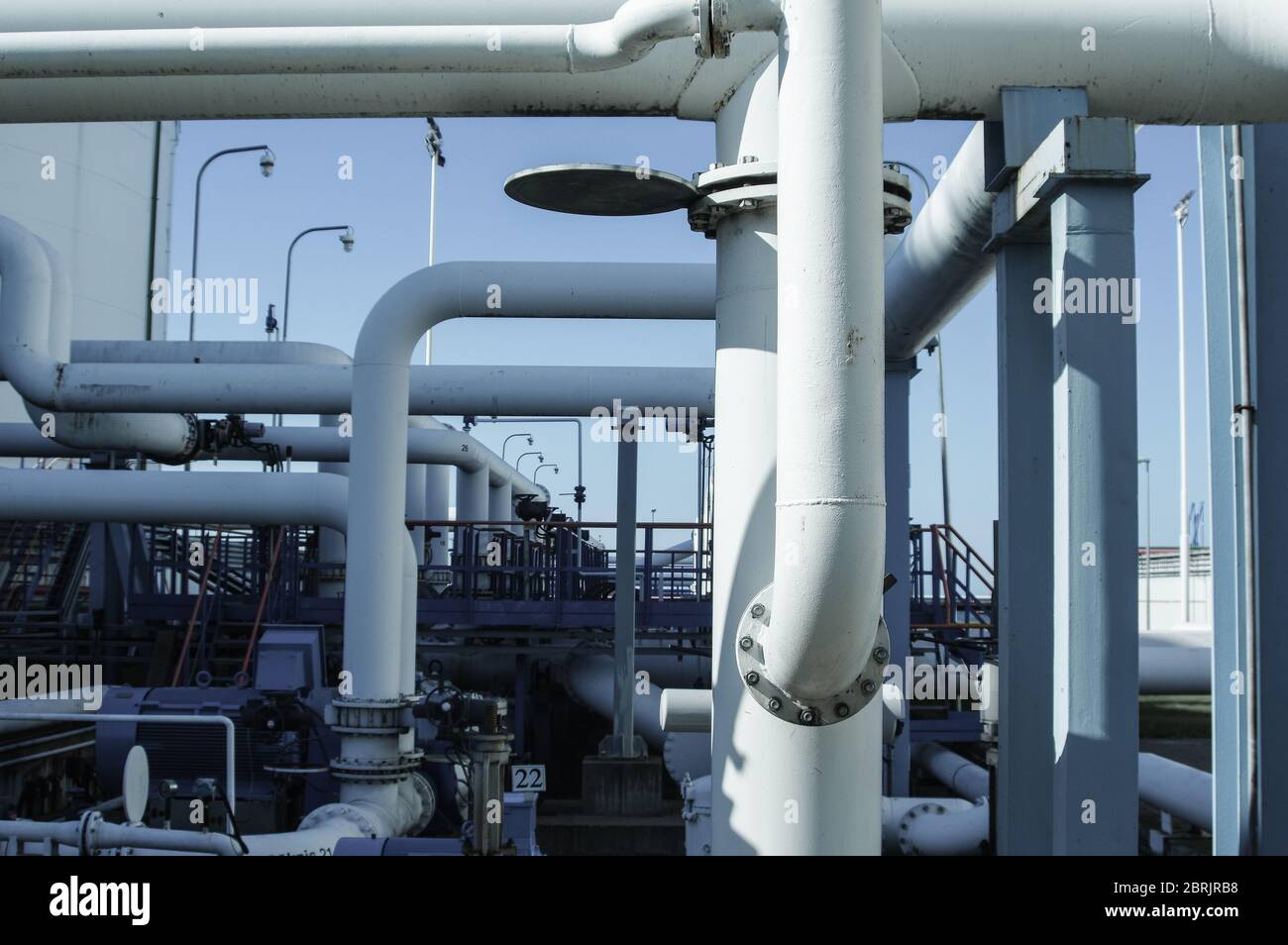 Pipeline and pipe rack of petroleum industrial plant. Offshore Industry ...