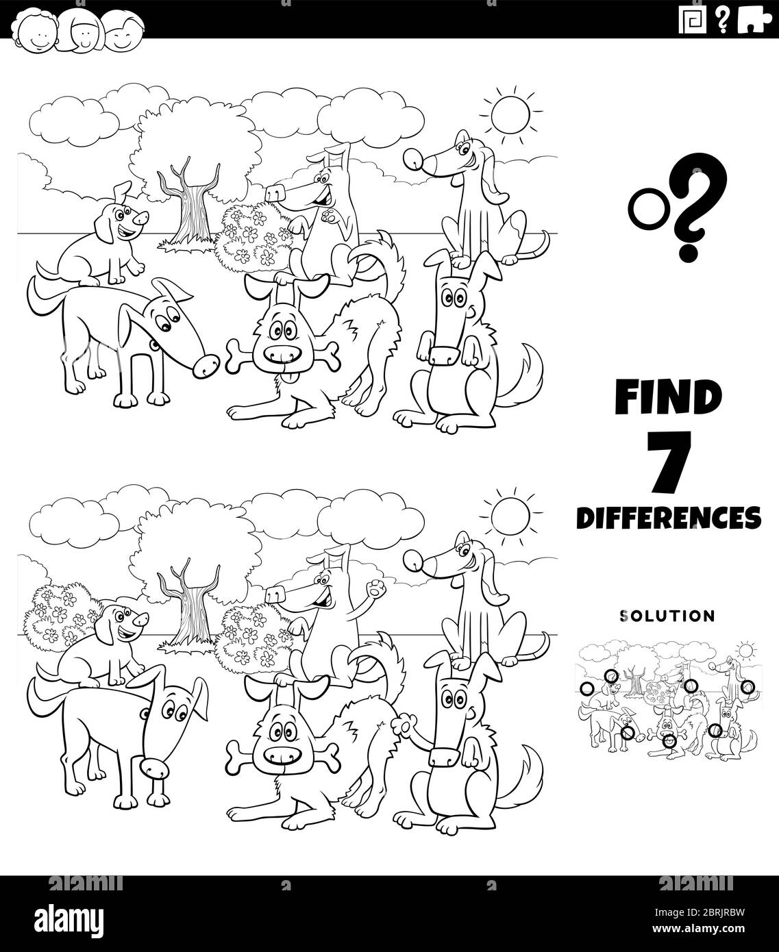 Black and White Cartoon Illustration of Finding Differences Between ...