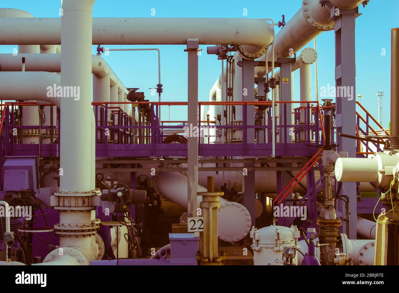 Pipeline and pipe rack of petroleum industrial plant. Offshore Industry ...