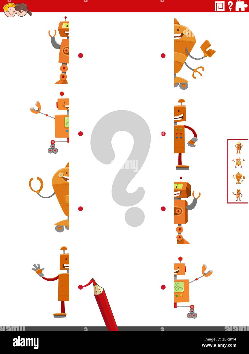 Cartoon Illustration of Educational Game of Matching Halves of Pictures ...