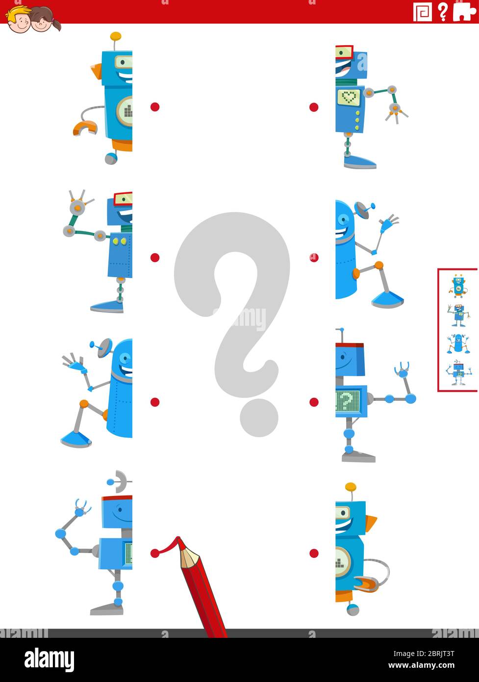 Cartoon Illustration of Educational Game of Matching Halves of Pictures ...