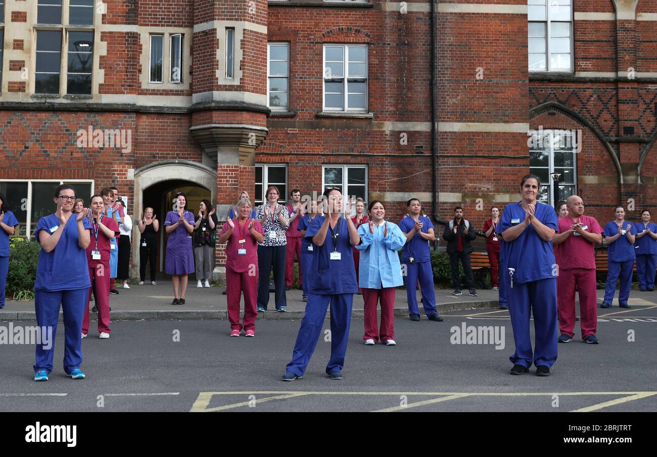 Hospital staff stand outside the royal hampshire county hospital hi-res ...