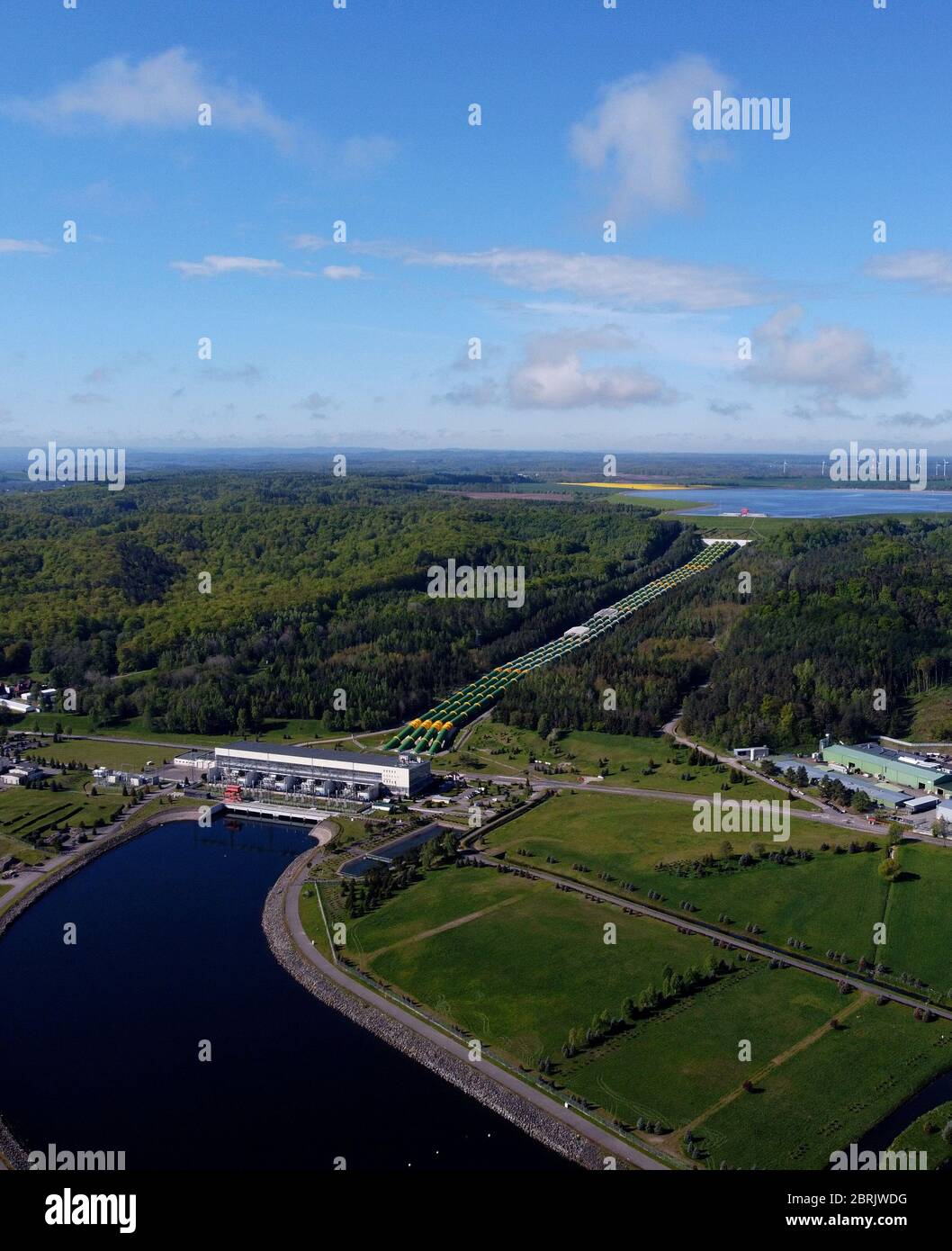 Aerial view of the Zarnowiec Hydroelectric Power Plant. Czymanowo on ...