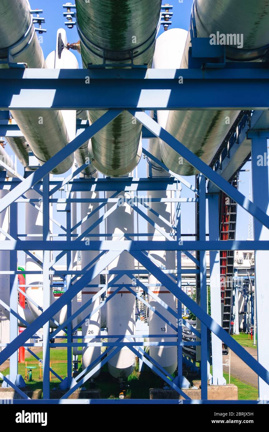 Pipeline and pipe rack of petroleum industrial plant. Offshore Industry ...