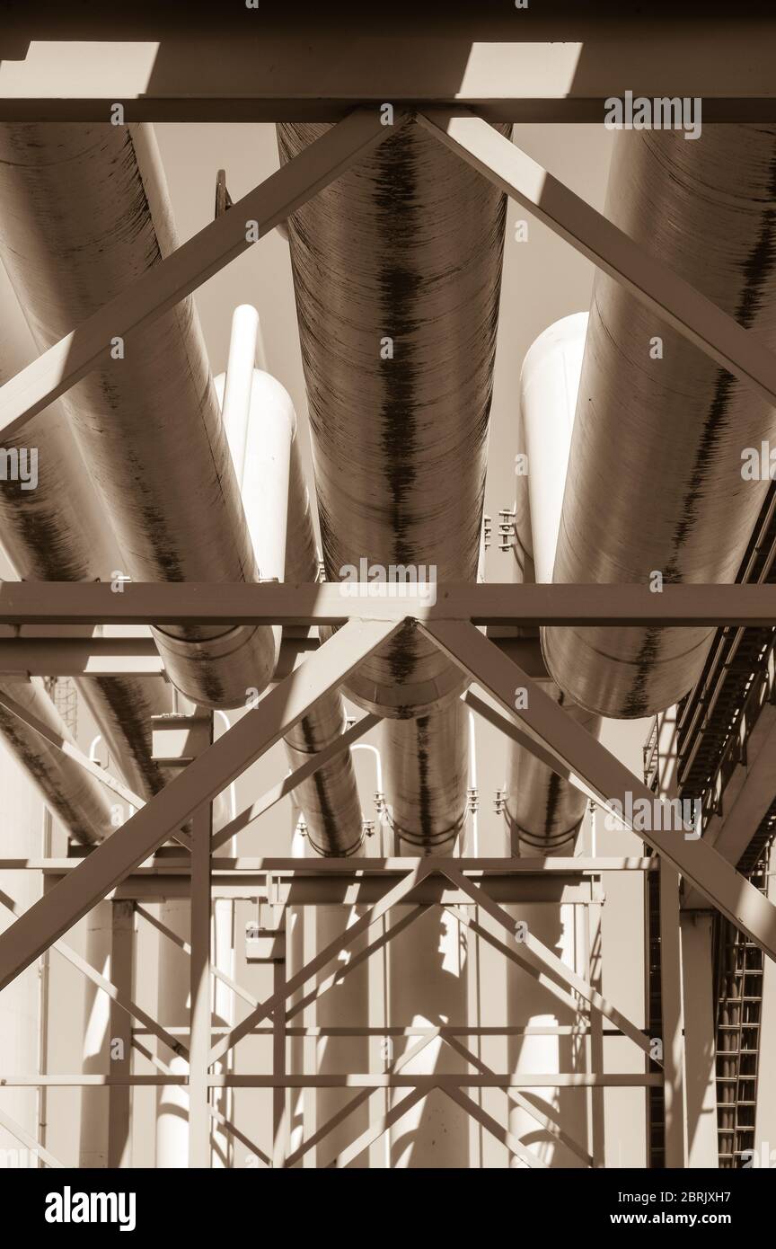 Pipeline and pipe rack of petroleum industrial plant. Offshore Industry ...