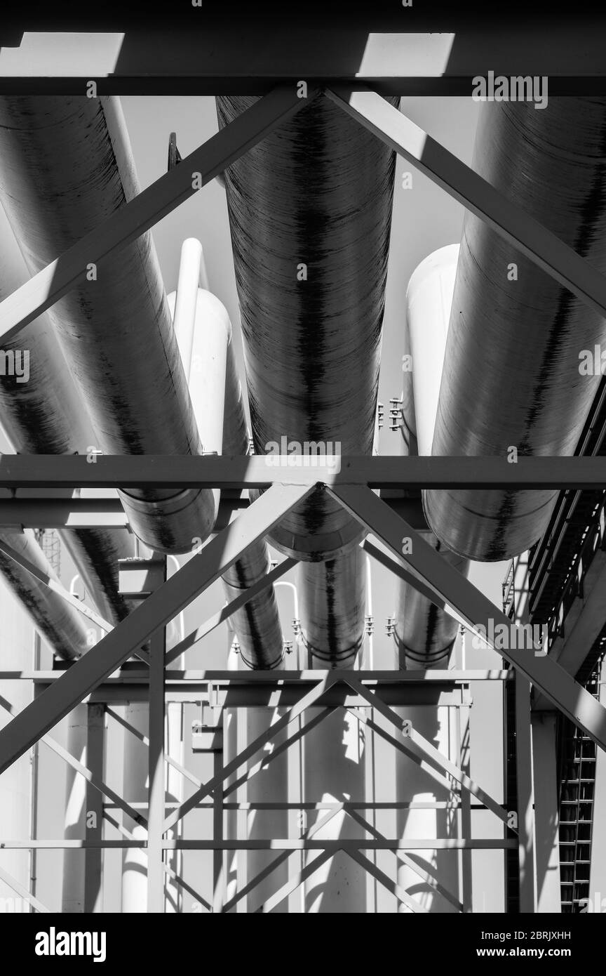 Pipeline and pipe rack of petroleum industrial plant. Offshore Industry ...