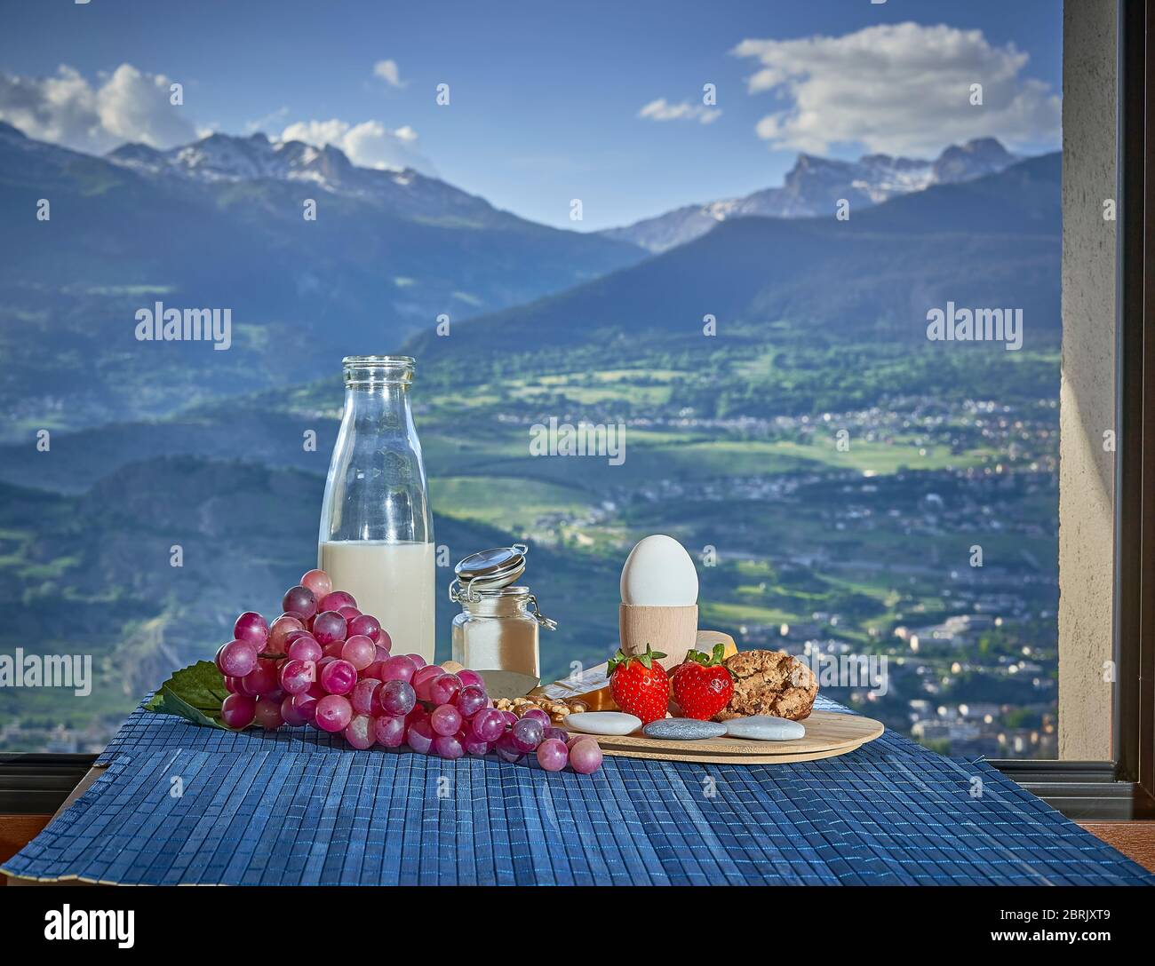 Energy Breakfast at sunny day in Switzerland Alps Stock Photo - Alamy