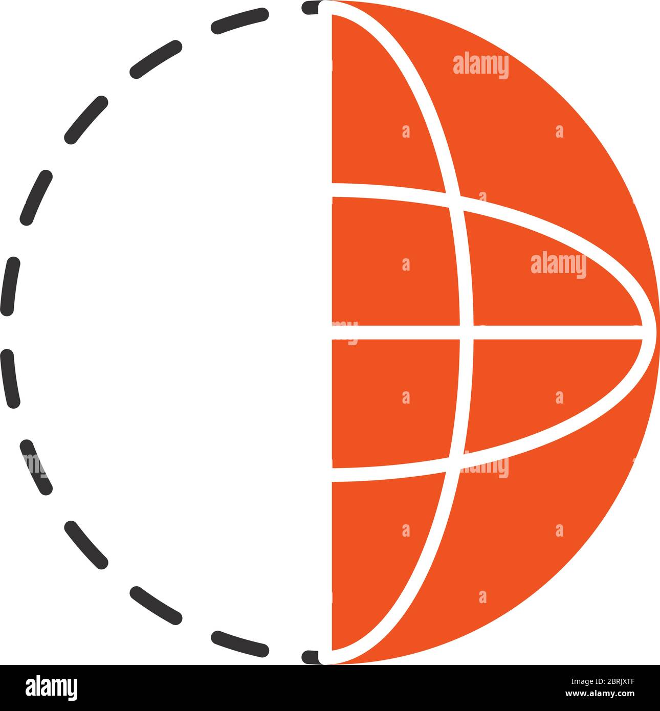 half global sphere icon over white background, half line half color ...
