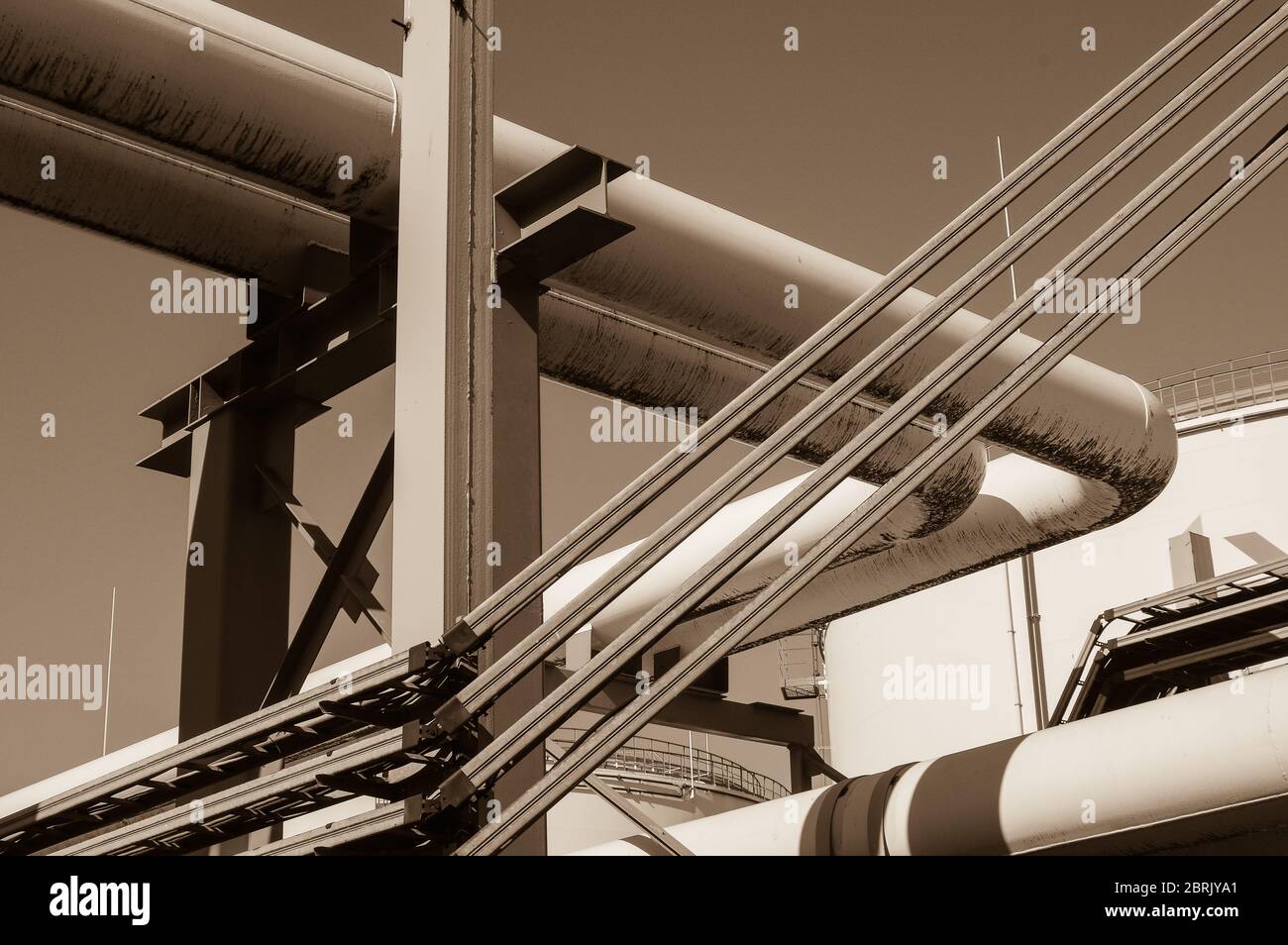 Pipeline and pipe rack of petroleum industrial plant. Offshore Industry ...