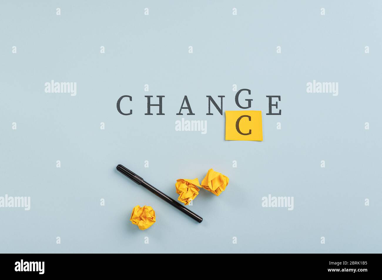 Changing the word Change into Chance in a conceptual image of challenge ...