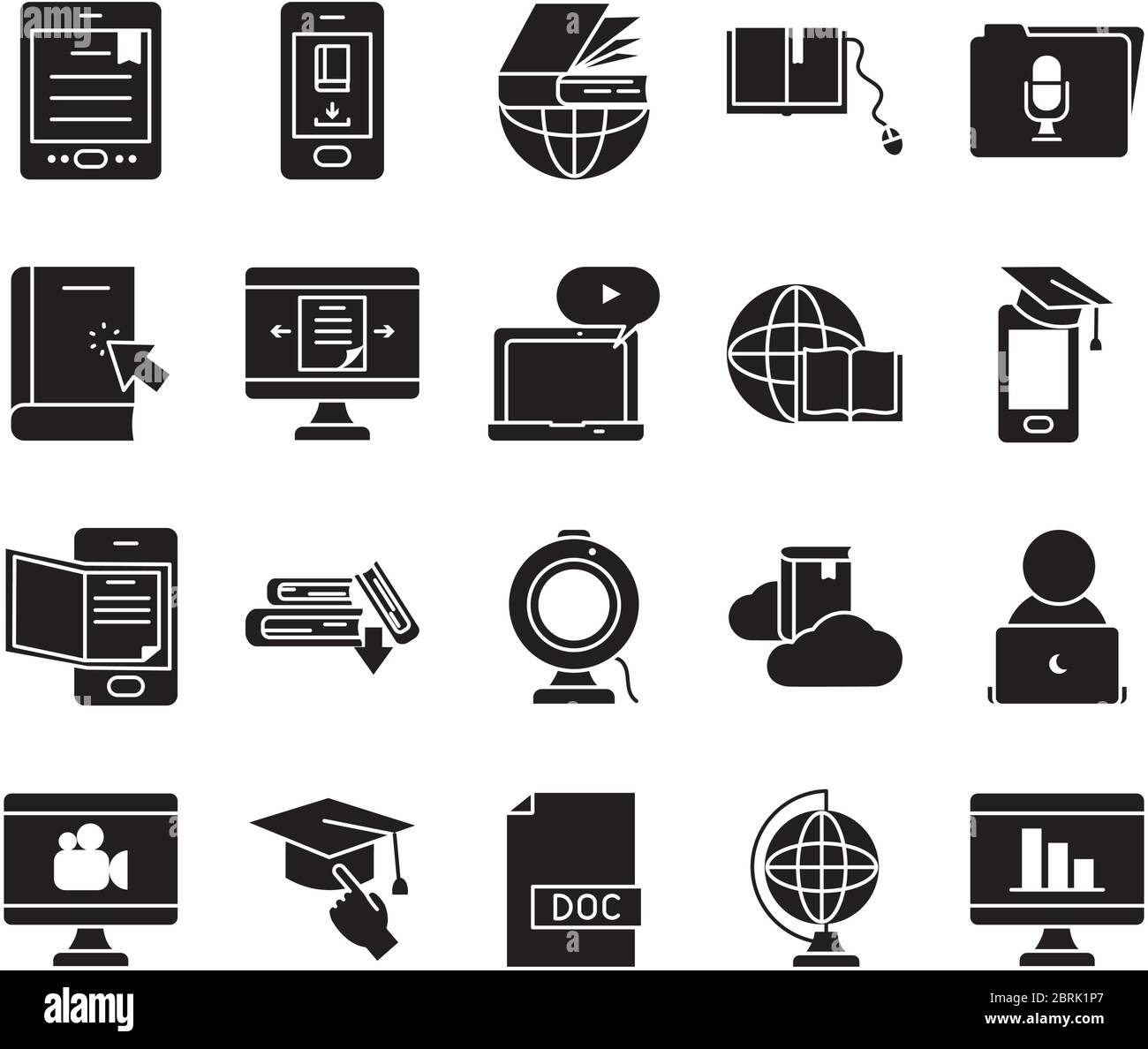 web cam and online learning icon set over white background, silhouette ...